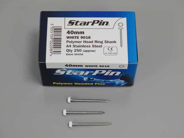 Polymer Headed Ring Shank Pins 40mm White | Cladding Warehouse